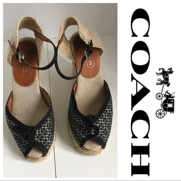 Coach | Shoes | Coach Peeptoe Megan Canvas With Logo Espadrilles Size 5 ...